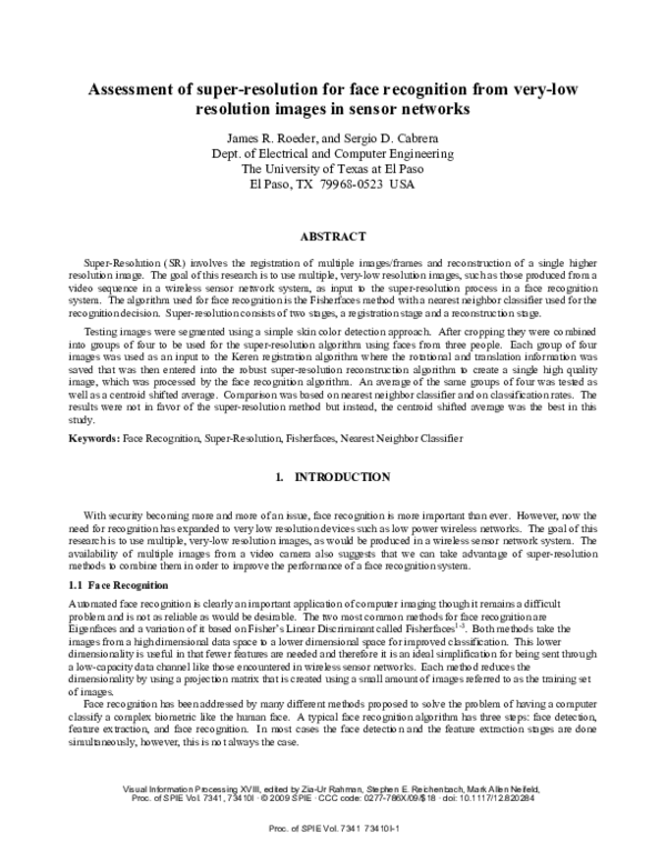 (PDF) Assessment of super-resolution for face recognition from very-low resolution images in ...
