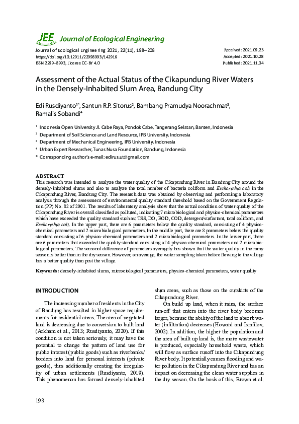 (PDF) Assessment of the Actual Status of the Cikapundung River Waters ...