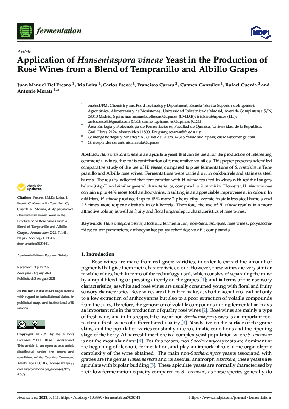 (PDF) Application of Hanseniaspora vineae Yeast in the Production of ...