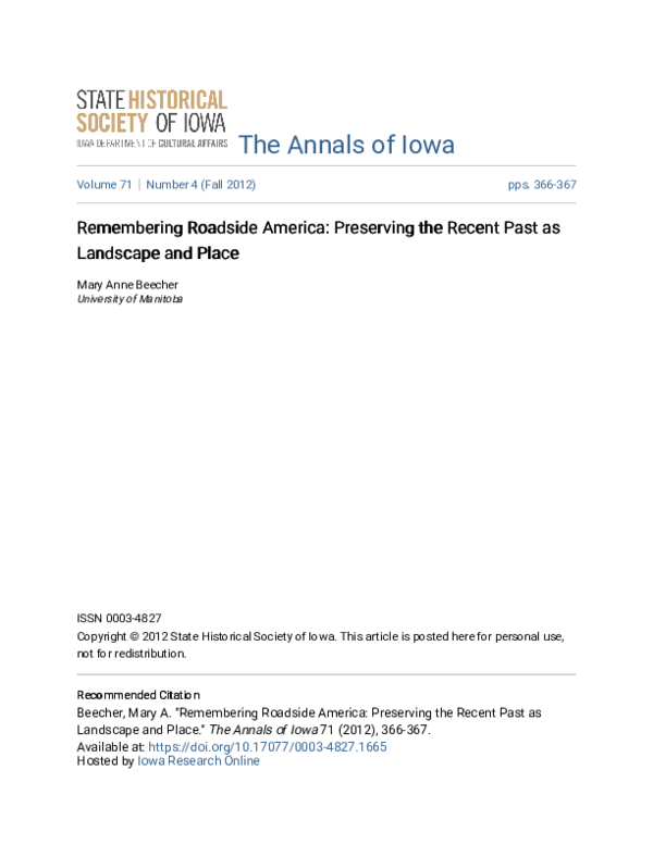 (PDF) Remembering roadside America: preserving the recent past as ...