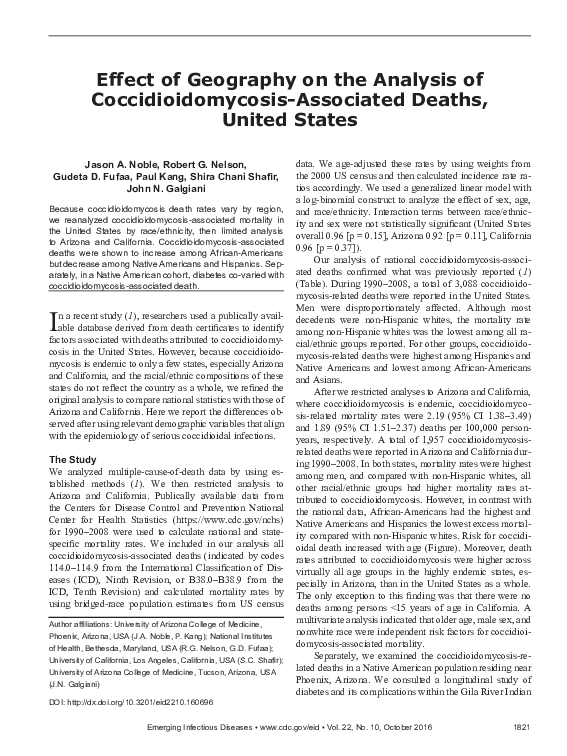 (PDF) Effect of Geography on the Analysis of Coccidioidomycosis ...