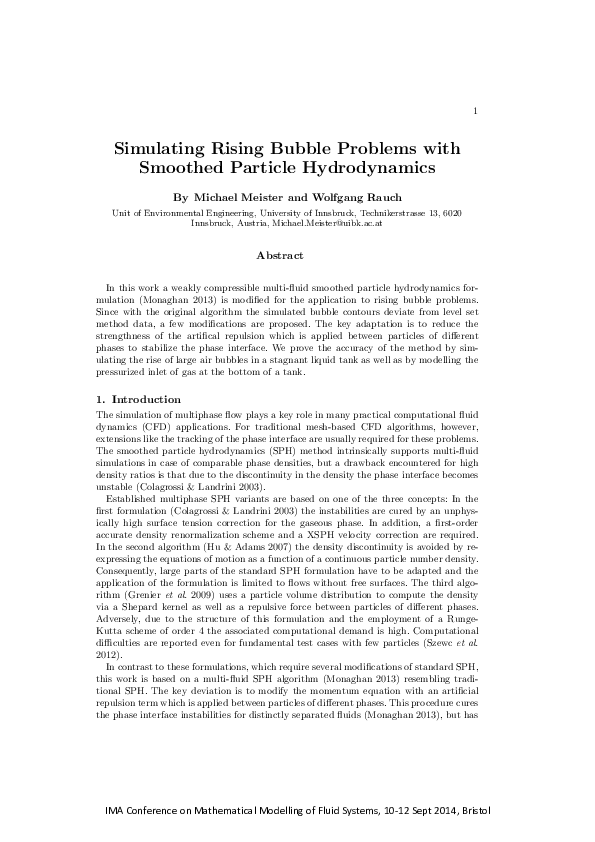 (PDF) Simulating Rising Bubble Problems with Smoothed Particle Hydrodynamics
