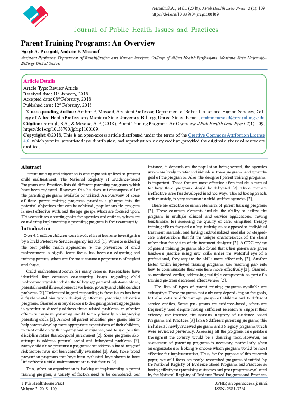(PDF) Parent Training Programs: An Overview