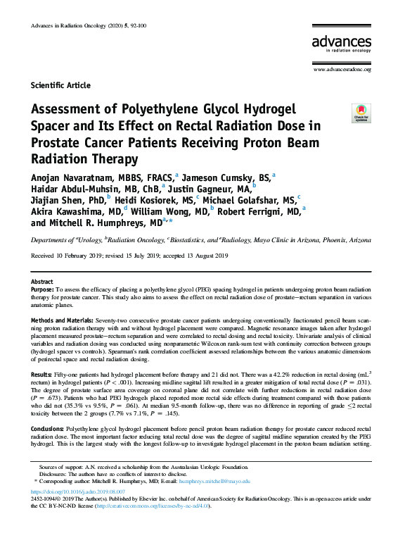 (PDF) Assessment of polyethylene glycol hydrogel spacer and its impact ...