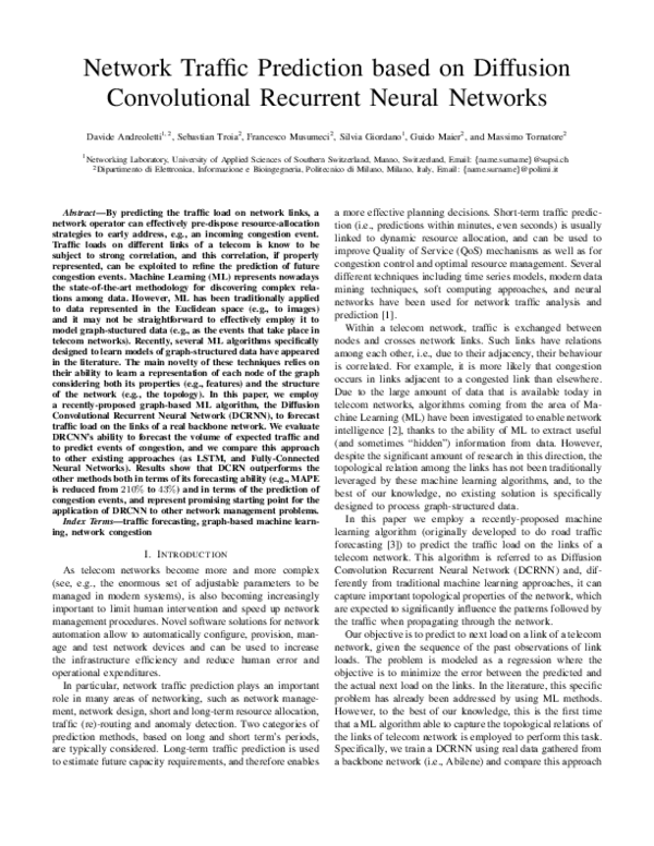 (PDF) Network Traffic Prediction based on Diffusion Convolutional Recurrent Neural Networks