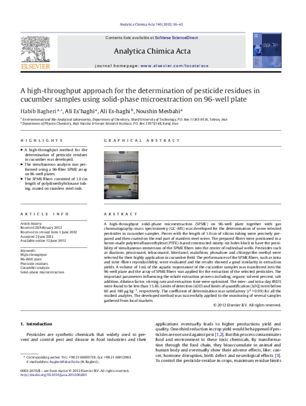 Pdf A High Throughput Approach For The Determination Of Pesticide Residues In Cucumber Samples