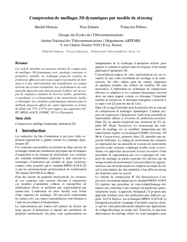 (PDF) Compression de maillages 3D dynamiques par modèle de skinning