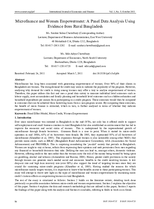 (PDF) Microfinance and Women Empowerment: A Panel Data Analysis Using ...