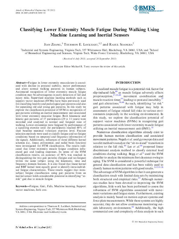 (PDF) Classifying Lower Extremity Muscle Fatigue During Walking Using Machine Learning and ...
