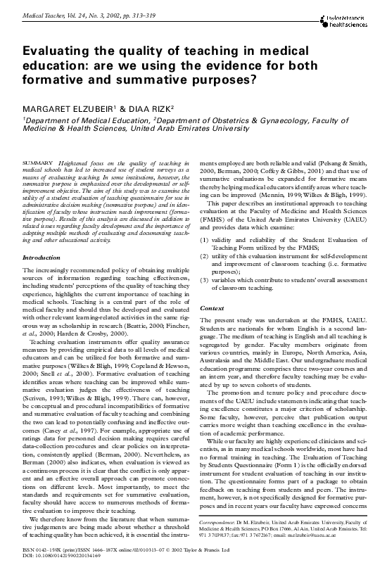 (PDF) Evaluating the quality of teaching in medical education: are we ...