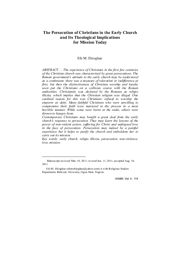 (PDF) The Persecution of Christians in the Early Church and Its ...