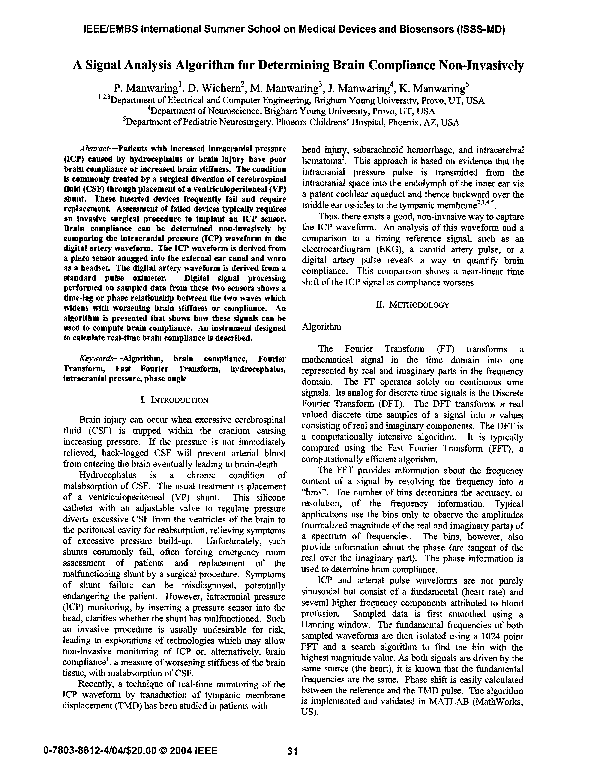 (PDF) A Signal Analysis Algorithm for Determining Brain Compliance Non-Invasively