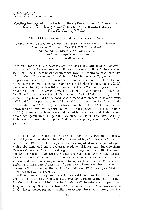 (PDF) Feeding ecology of juvenile kelp bass (Paralabrax clathratus) and ...