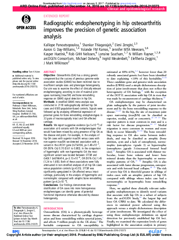 (PDF) Radiographic endophenotyping in hip osteoarthritis improves the ...