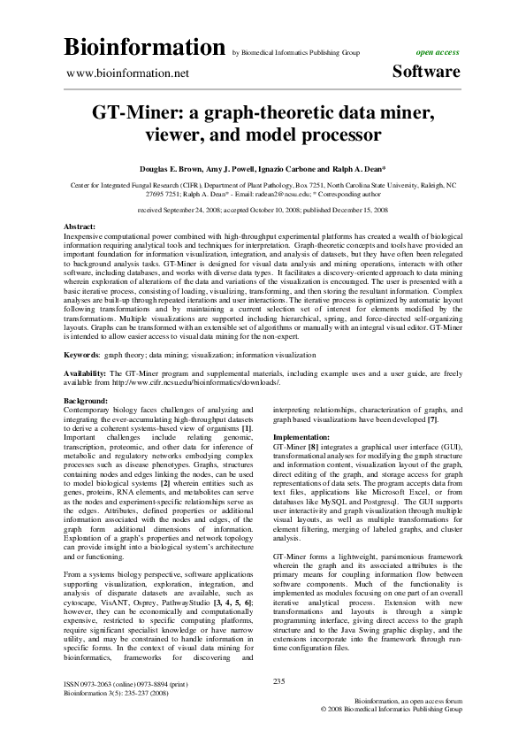 (PDF) GT-Miner: a graph-theoretic data miner, viewer, and model processor
