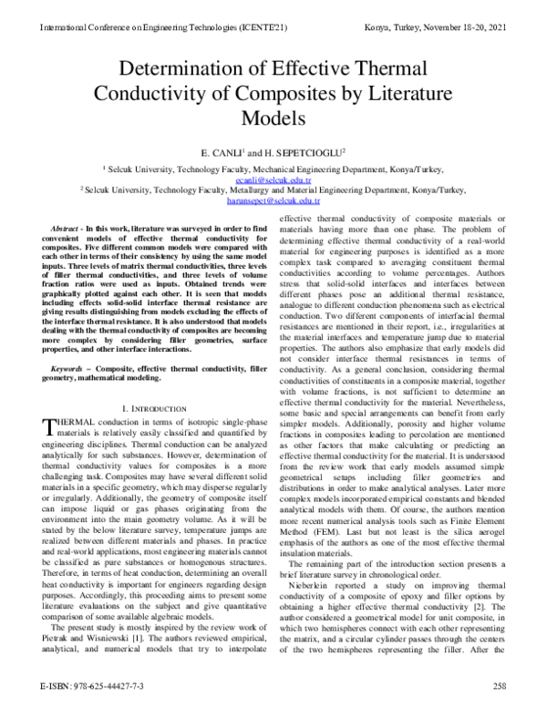 (PDF) Determination of Effective Thermal Conductivity of Composites by ...