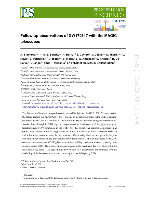 (PDF) Follow-up observations of GW170817 with the MAGIC telescopes