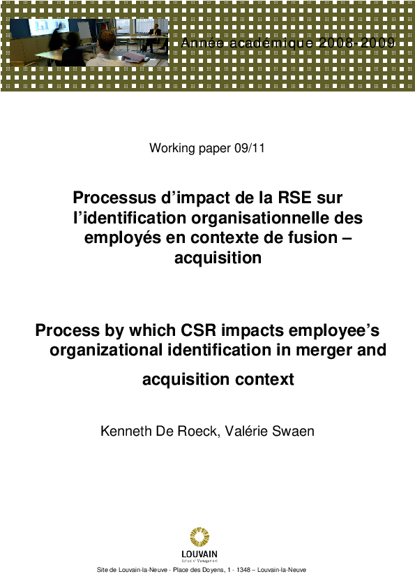 (PDF) Processus d'impact de la RSE sur l'identification organisationnelle des employés en ...