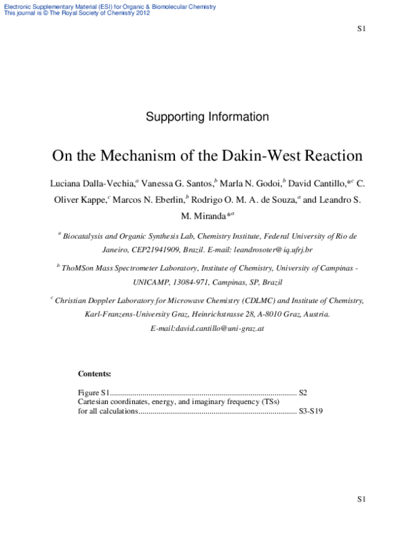 (PDF) On the mechanism of the Dakin–West reaction