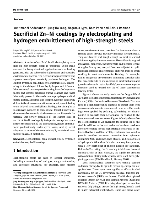 (PDF) Sacrificial Zn–Ni coatings by electroplating and hydrogen ...