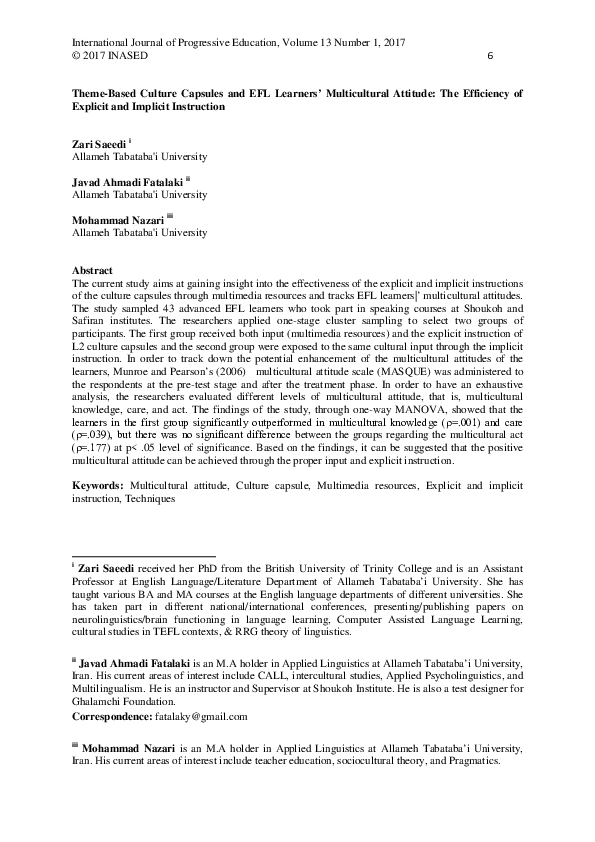 (PDF) Theme-Based Culture Capsules and EFL Learners' Multicultural Attitude: The Efficiency of ...