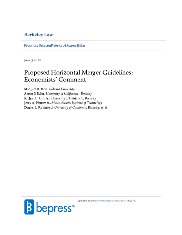 (PDF) Proposed horizontal merger guidelines: Economists’ comment