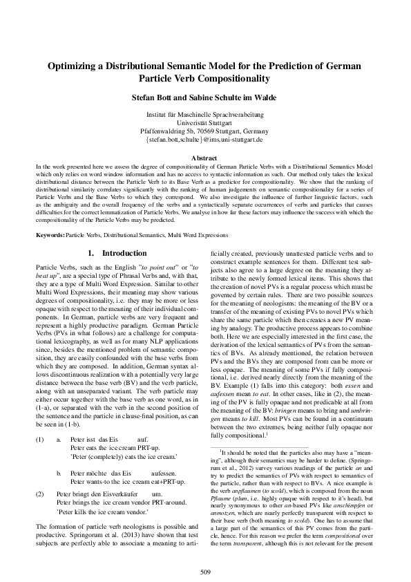 (PDF) Optimizing a Distributional Semantic Model for the Prediction of ...