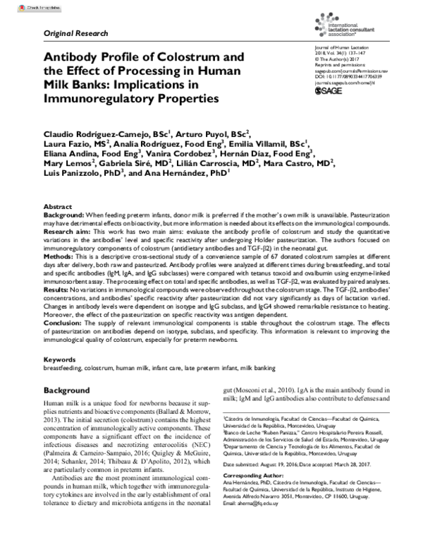 (PDF) Antibody Profile of Colostrum and the Effect of Processing in ...