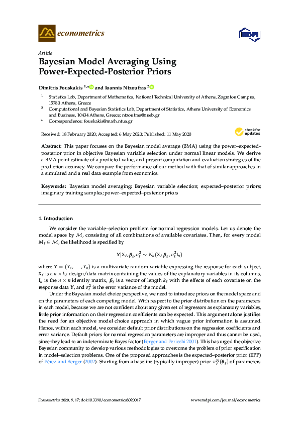 (PDF) Bayesian Model Averaging Using Power-Expected-Posterior Priors