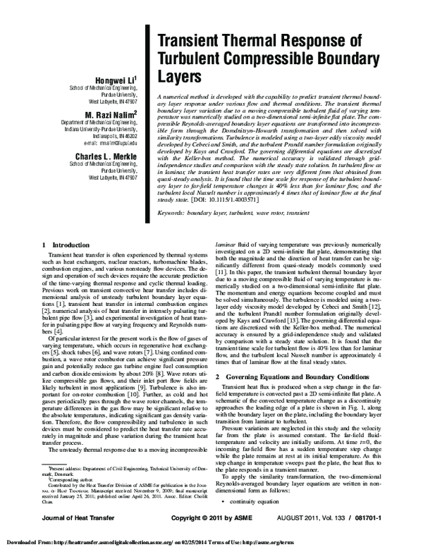 (PDF) Transient Thermal Response of Turbulent Compressible Boundary Layers