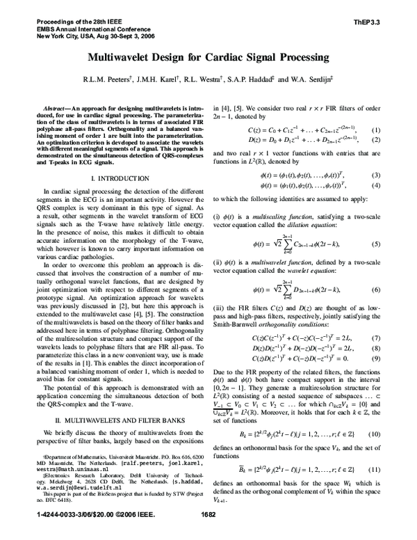 (PDF) Multiwavelet design for cardiac signal processing