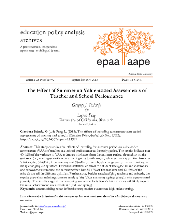 (PDF) The Effect of Summer on Value-added Assessments of Teacher and ...