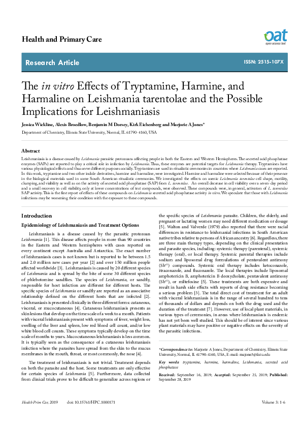 (PDF) The in vitro Effects of Tryptamine, Harmine, and Harmaline on ...