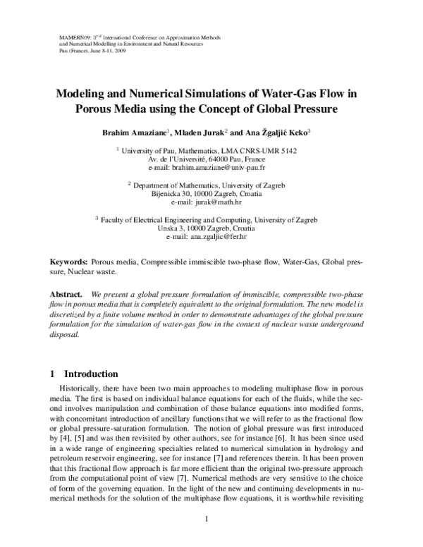 (PDF) Modeling and numerical simulations of water-gas flow in porous media using the concept of ...