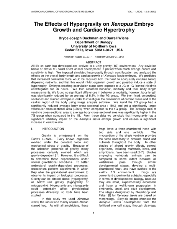 (PDF) The Effects of Hypergravity on Xenopus Embryo Growth and Cardiac ...
