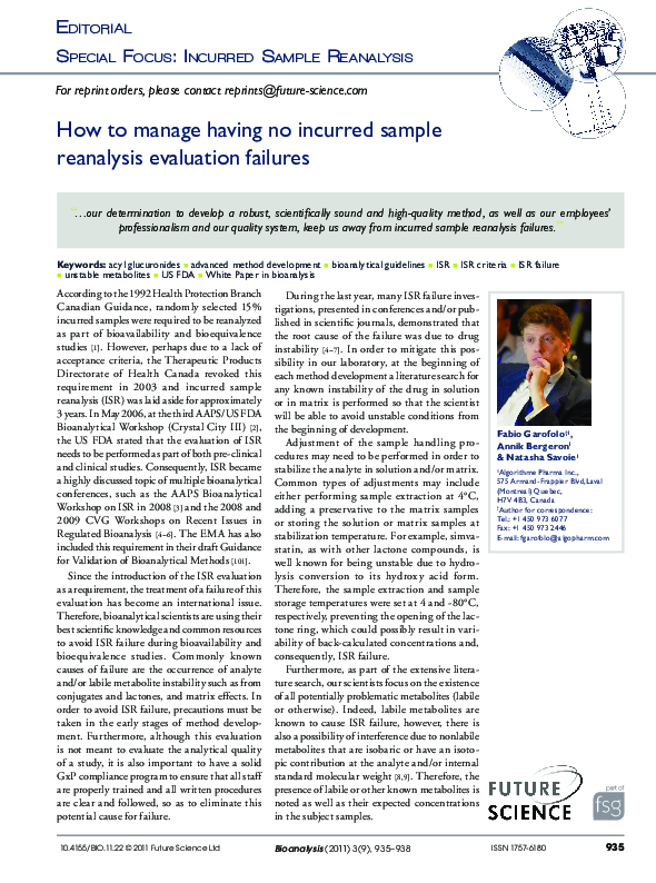 (PDF) How to manage having no incurred sample reanalysis evaluation ...