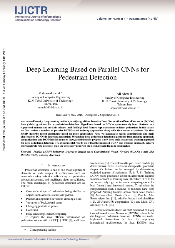 (PDF) Deep Learning Based on Parallel CNNs for Pedestrian Detection