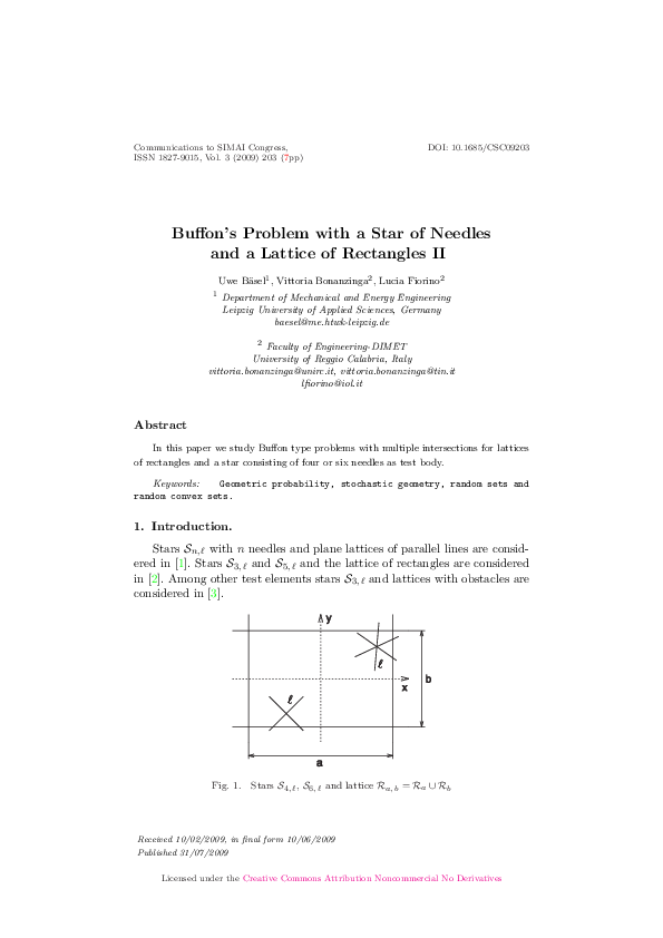 (PDF) Buffon's Problem: Needles and Rectangle Lattices Exploration