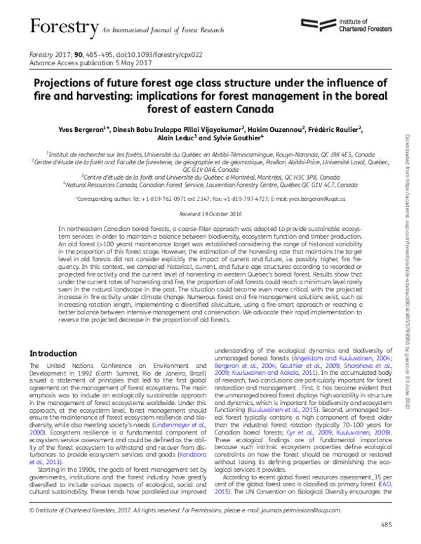 (PDF) Projections of future forest age class structure under the ...