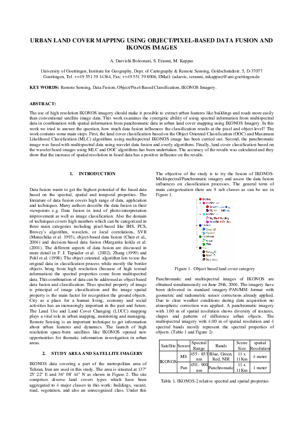 (PDF) Urban land cover mapping using object/pixel-based data fusion and ikonos images