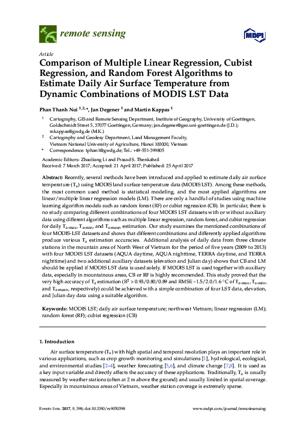 Pdf Comparison Of Multiple Linear Regression Cubist Regression And Random Forest Algorithms