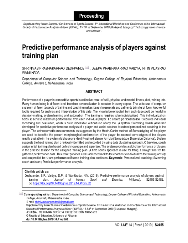 (PDF) Predictive performance analysis of players against training plan