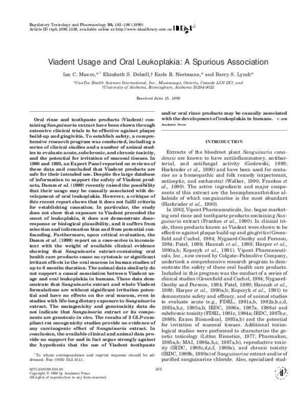 (PDF) Viadent usage and oral leukoplakia: a spurious association