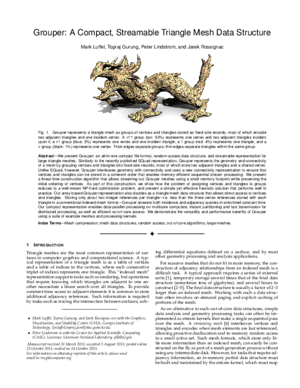 (PDF) Grouper: A compact, streamable triangle mesh data structure