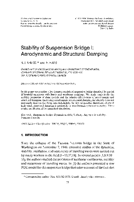 (PDF) Stability of suspension bridge I: Aerodynamic and structural damping