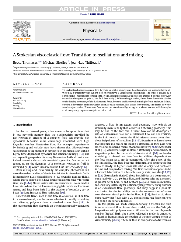 (PDF) A Stokesian viscoelastic flow: Transition to oscillations and mixing