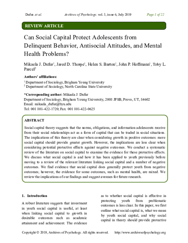 (PDF) Can Social Capital Protect Adolescents from Delinquent Behavior ...