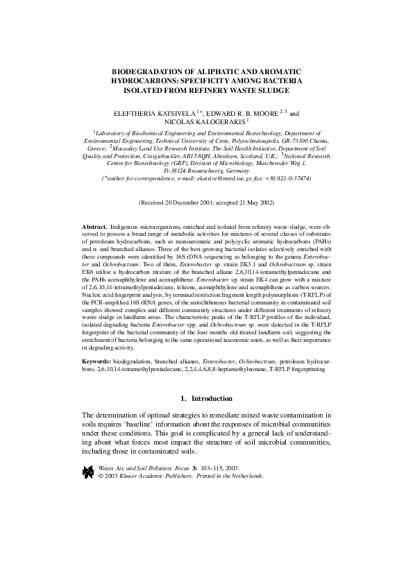 (PDF) Biodegradation of aliphatic and aromatic hydrocarbons ...