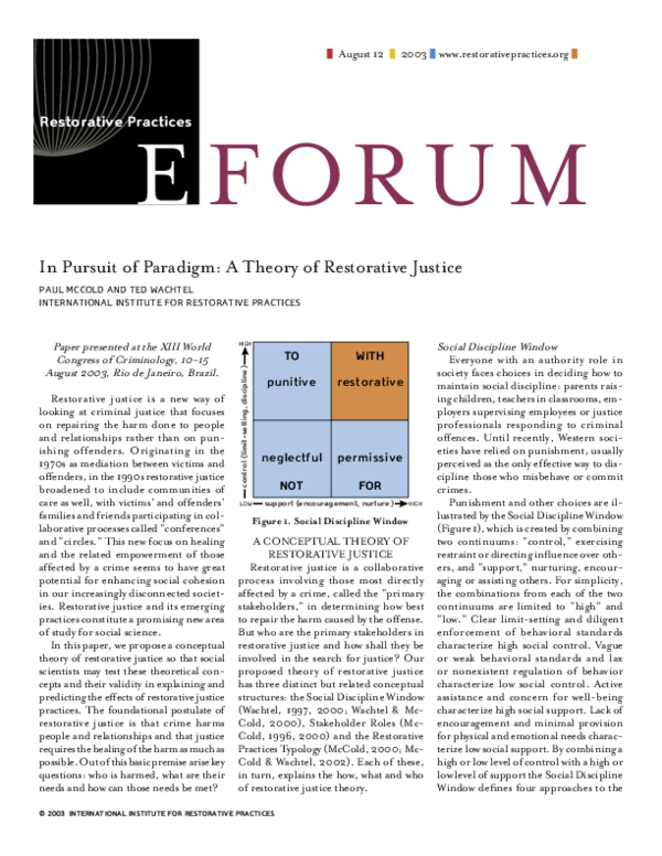(PDF) In Pursuit of Paradigm: A Theory of Restorative Justice