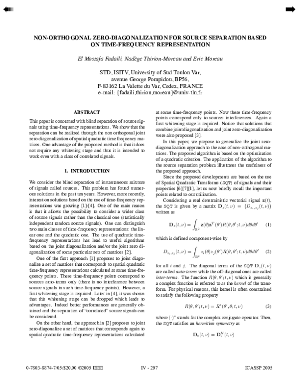 (PDF) Non-orthogonal zero-diagonalization for source separation based on time-frequency ...